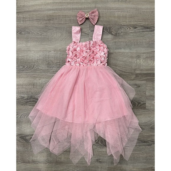 Popatu | Dresses | Popatu Girls Dress Sz 5 Pink Sparkly Tulle Satin Tie ...